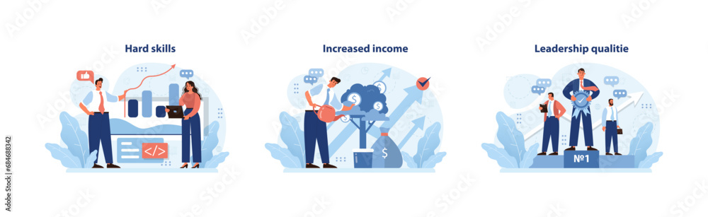 Professional development set with focus on hard skills, income growth ...
