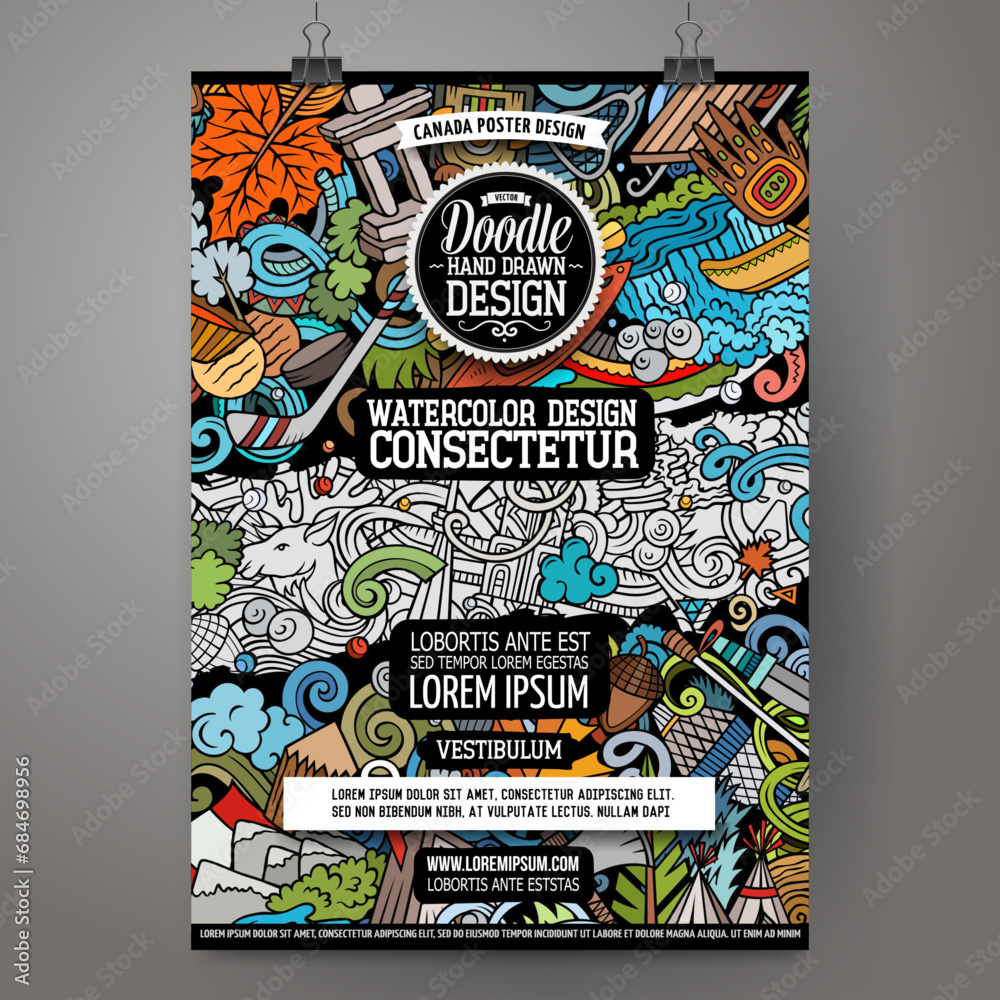 Cartoon vector doodle Canada poster Stock Vector | Adobe Stock