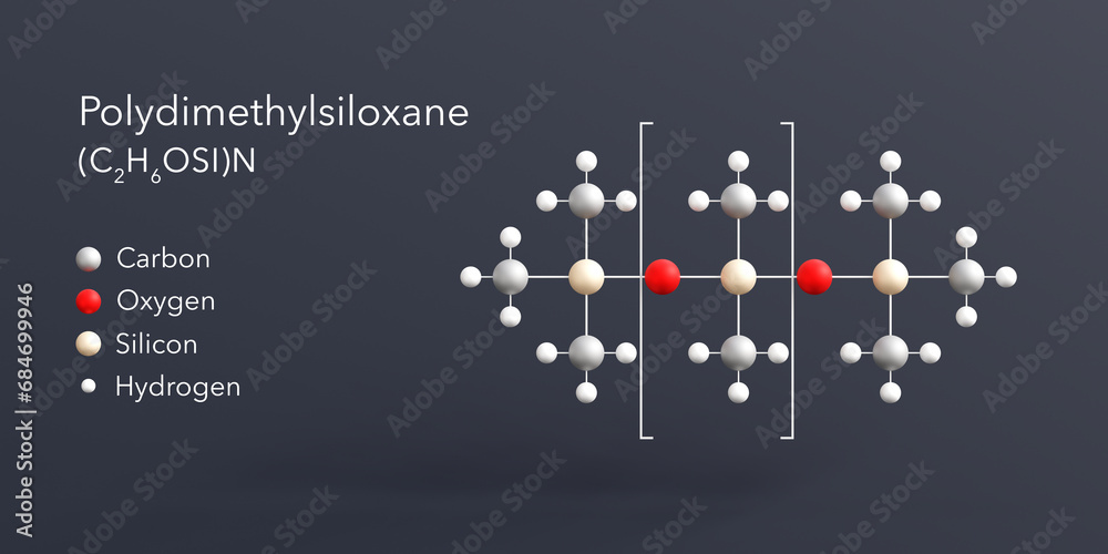 Polydimethylsiloxane Molecule 3d Rendering Flat Molecular Structure With Chemical Formula And