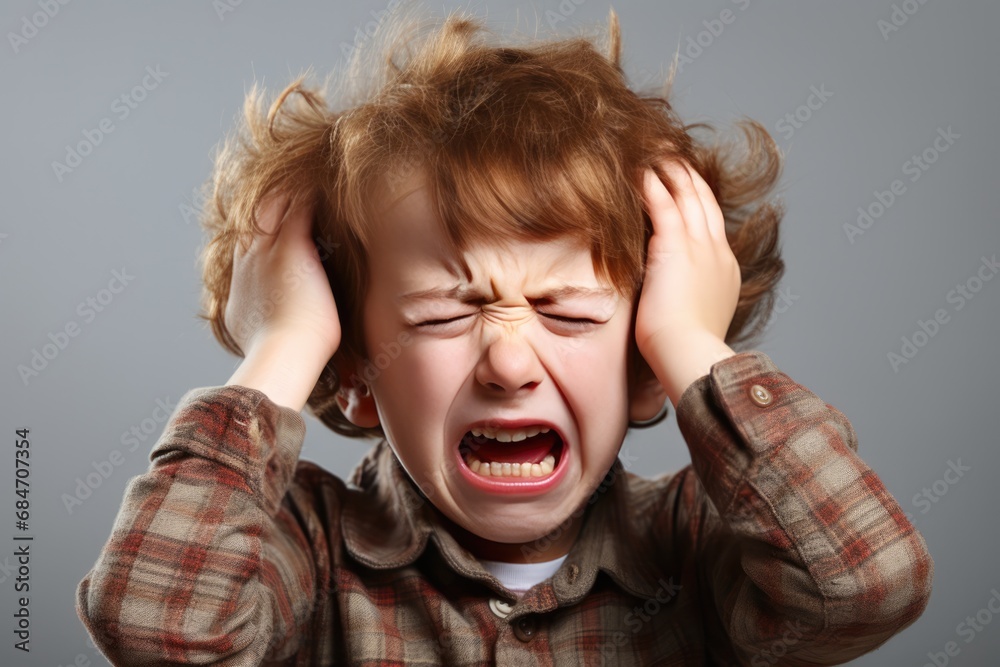 Zdjęcie bez tantiem: Autistic Boy Covering Ears, Overwhelmed By Sensory ...