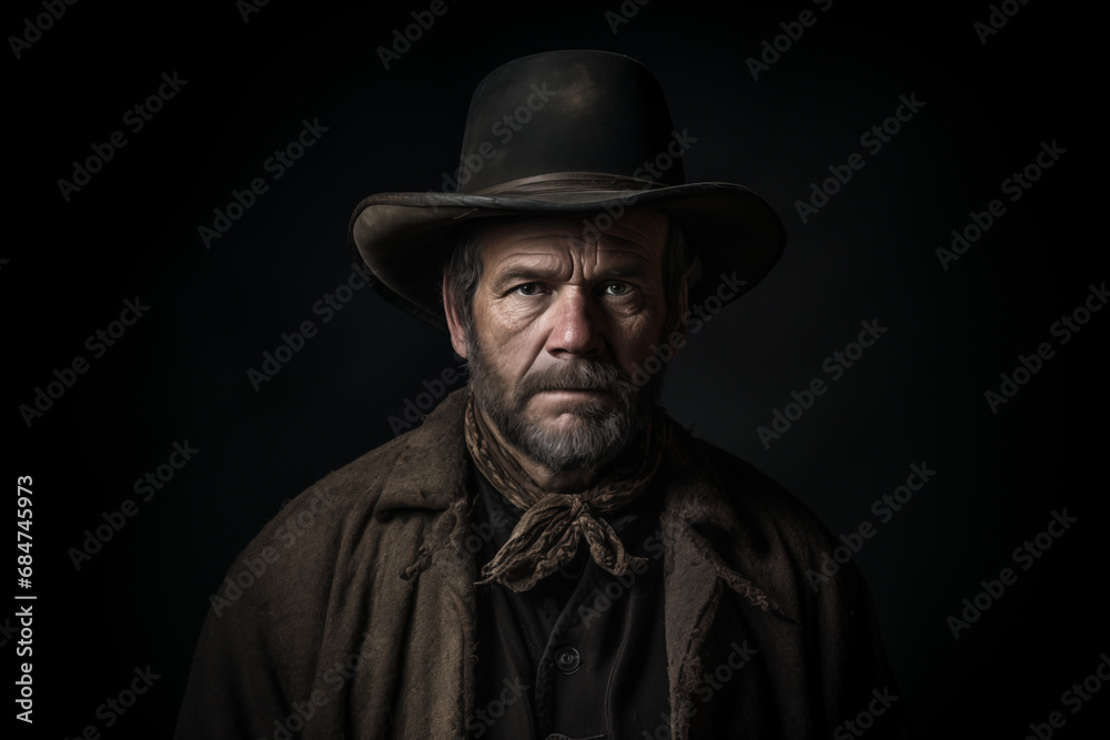 old man - cowboy - bandit - wild west era - isolated dark background ...
