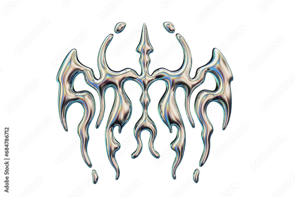 3D chrome neo tribal shape, y2k liquid metal futuristic object, silver ...