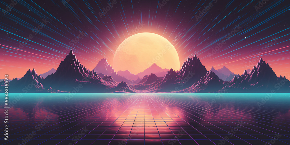Aesthetic retro synthwave beach wallpaper with a cool and vibrant neon ...