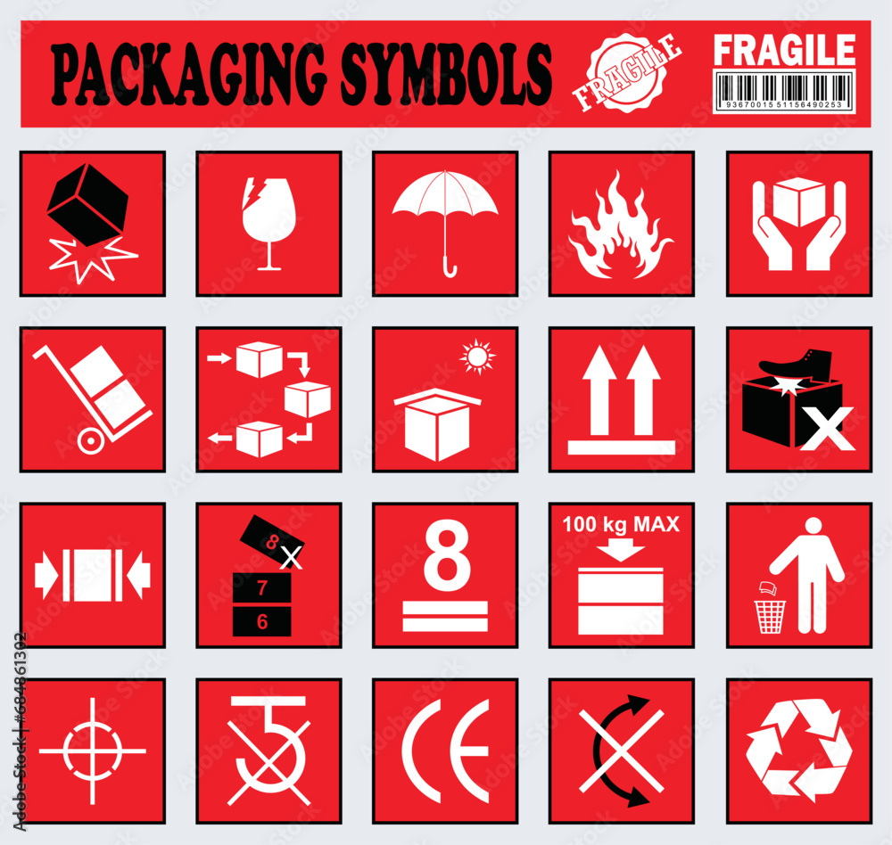 Packaging or Fragile Stickers . shipping stamps vector illustration ...