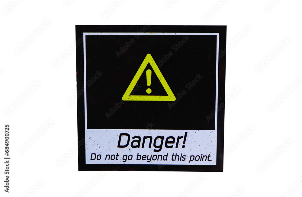 Exclamation mark yellow on sign brown and warning letter 'Do not go ...