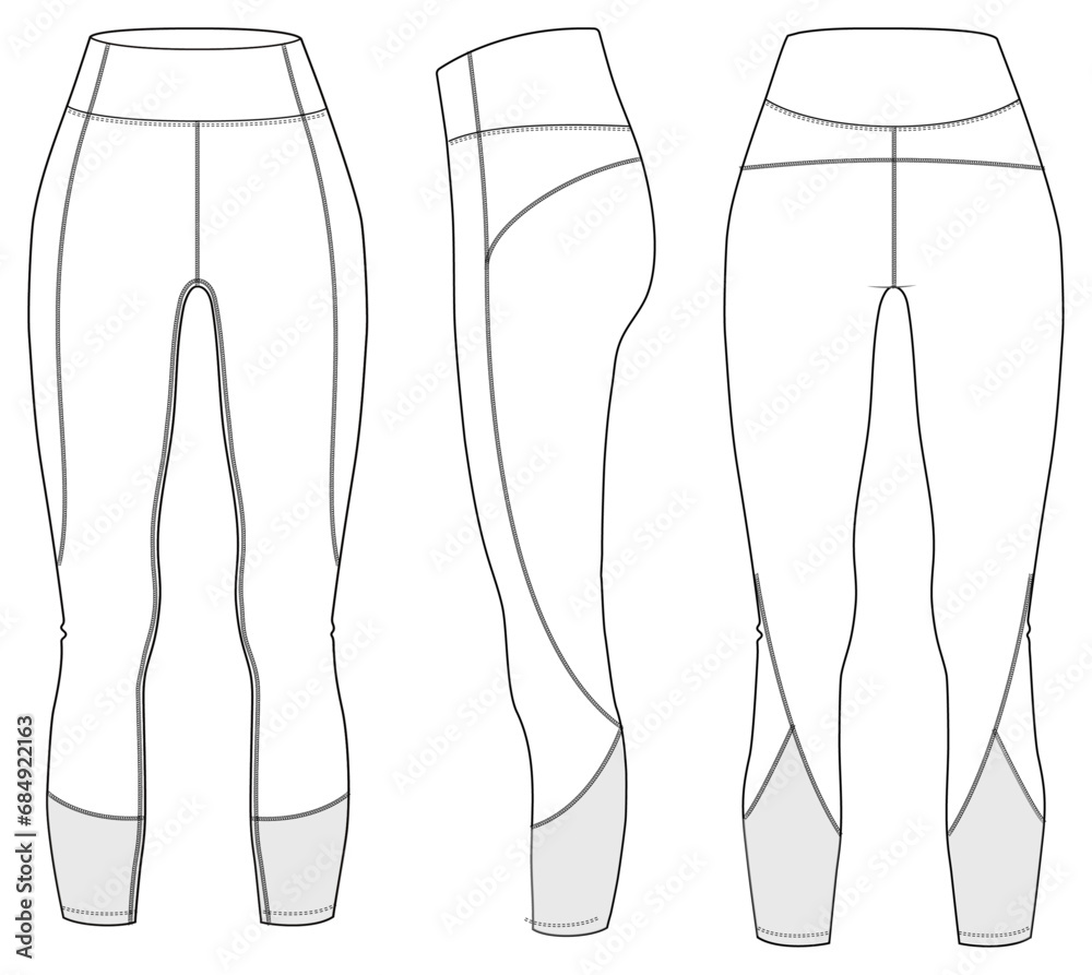 women's legging Fashion Flat Sketch Vector Illustration, CAD, Technical ...
