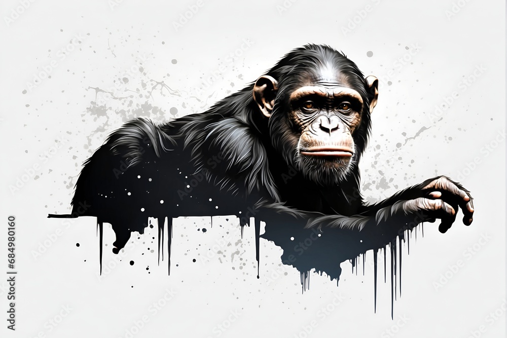 In the inky blackness of space, the silhouette of a lonely chimpanzee ...