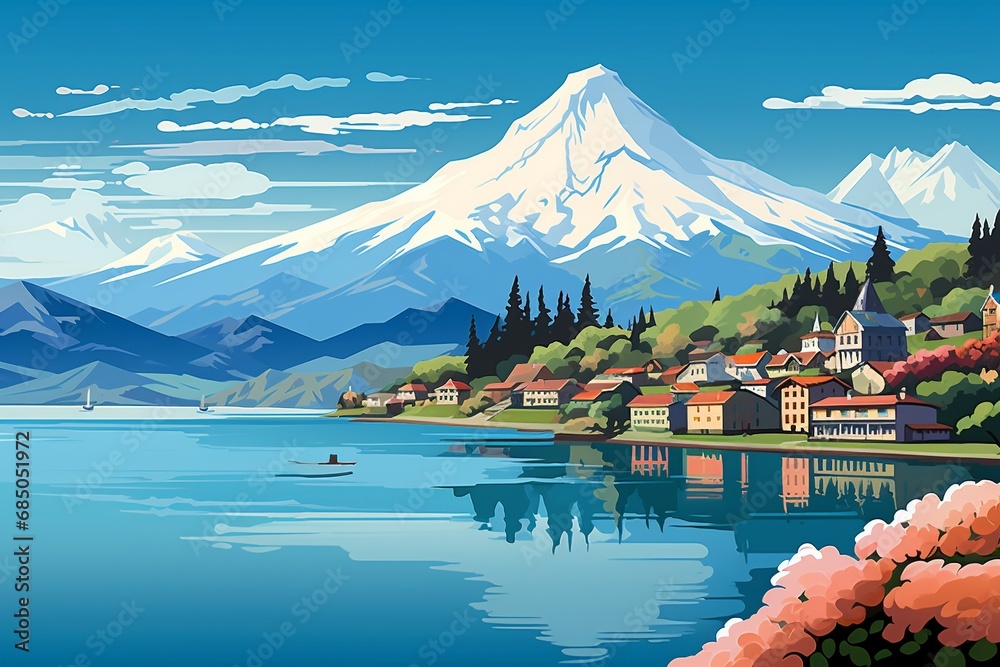 Enchanting Puerto Varas: Captivating Digital Illustration of Osorno ...