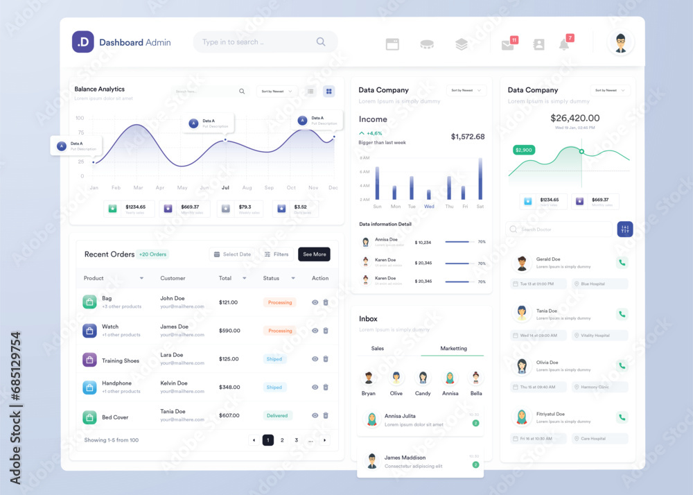 UI UX Infographic dashboard. UI design with graphs, charts and diagrams ...