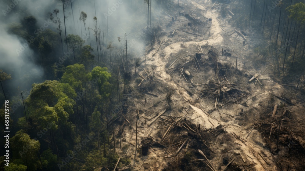 The drone captures a devastating aerial view of illegal deforestation ...