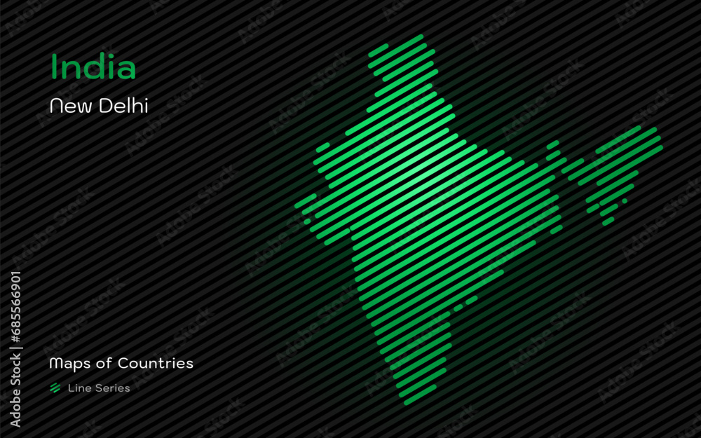 Abstract Modern Map of India, Bharat, in gold sloping lines Pattern ...