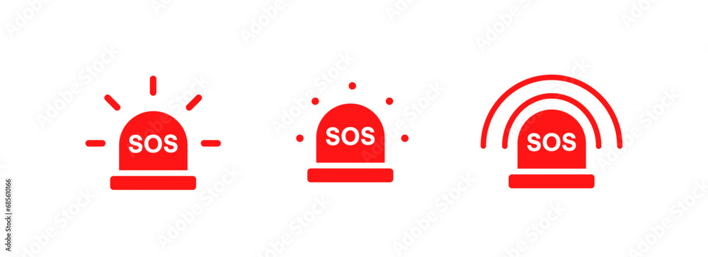 SOS signaling icons. Flat, red, SOS warning lights. Vector icons Stock ...