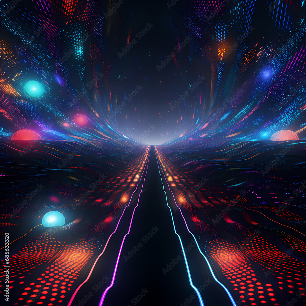 pattern that visualizes a neon-infused warp through a galactic ...