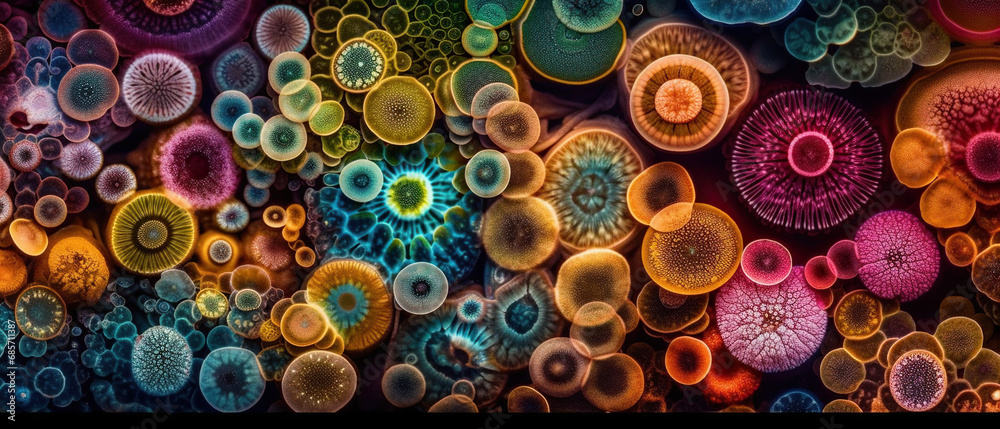 A striking ultra macro photograph of a cluster of bacteria, shot from ...