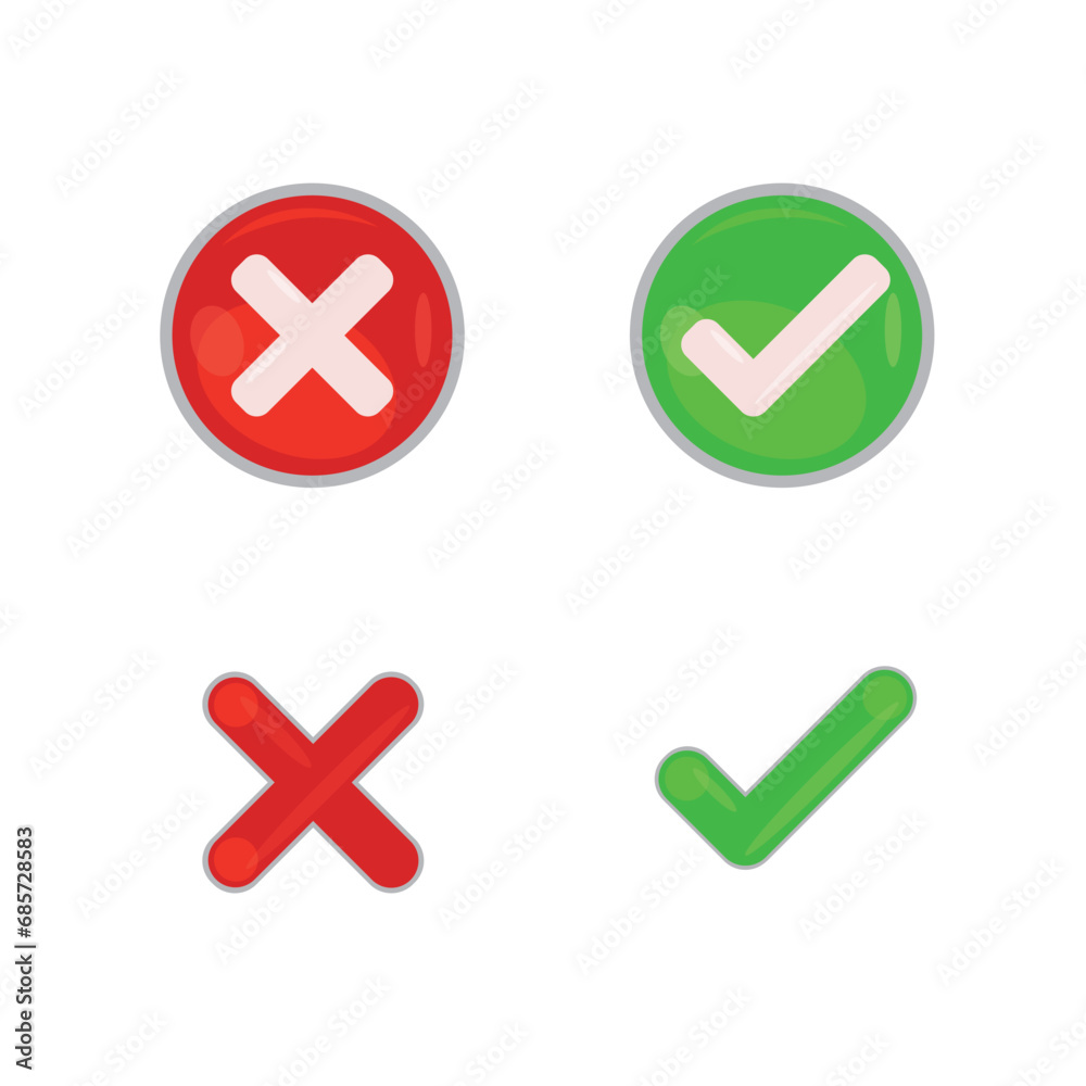 Check box list icons set, green and red isolated on white background ...