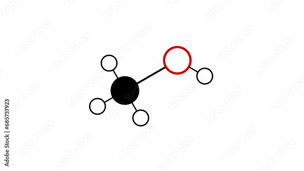 methanol molecule, structural chemical formula, ball-and-stick model ...