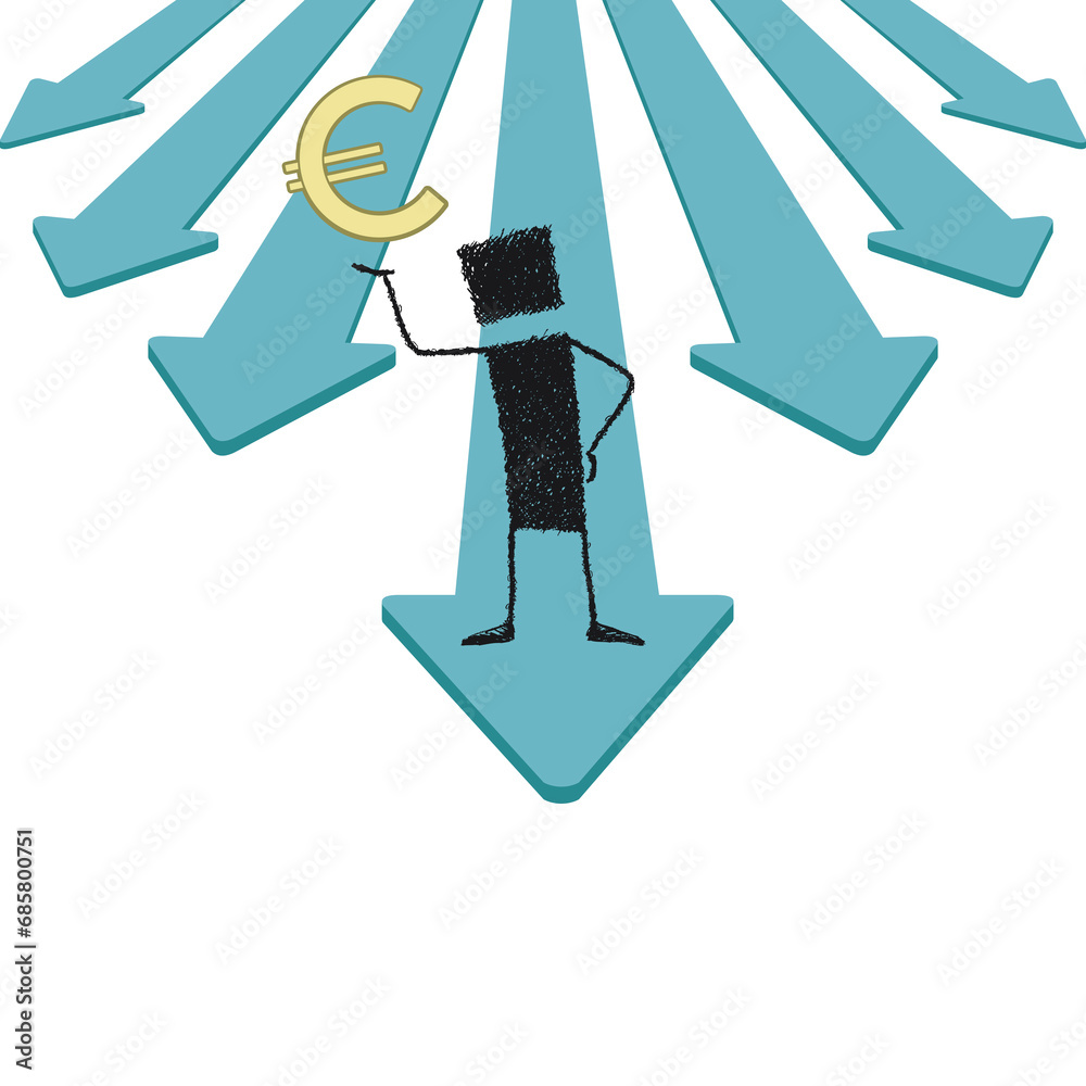 Winner with euro sign, stick figure. A stick figure standing on an ...