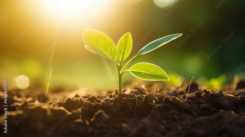 sequence of growth of young plants in nature and sunlight, natural tree ...