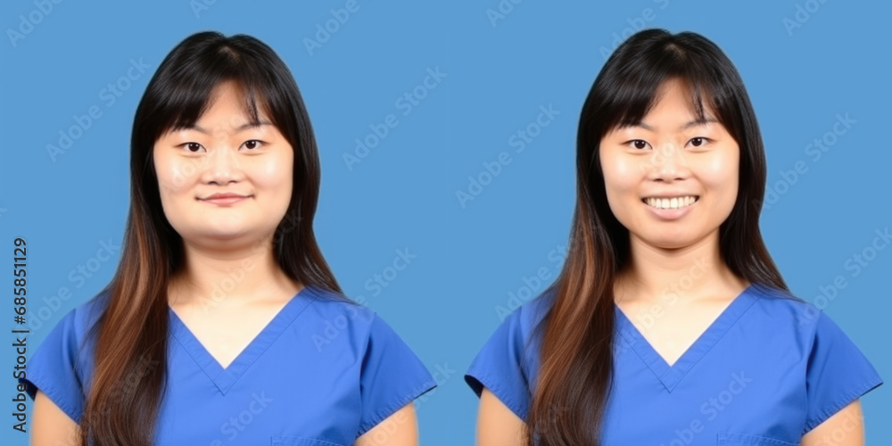 Before and after results of Asian woman with jawline surgery, chin ...