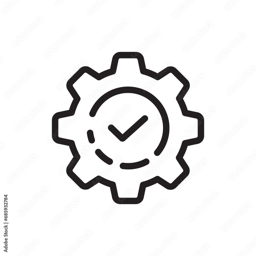 Gear cog settings checkmark icon. Vector illustration. Setting symbol ...