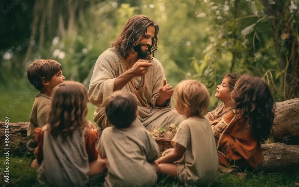 Jesus Christ talking to children, Jesus and children smiling ...
