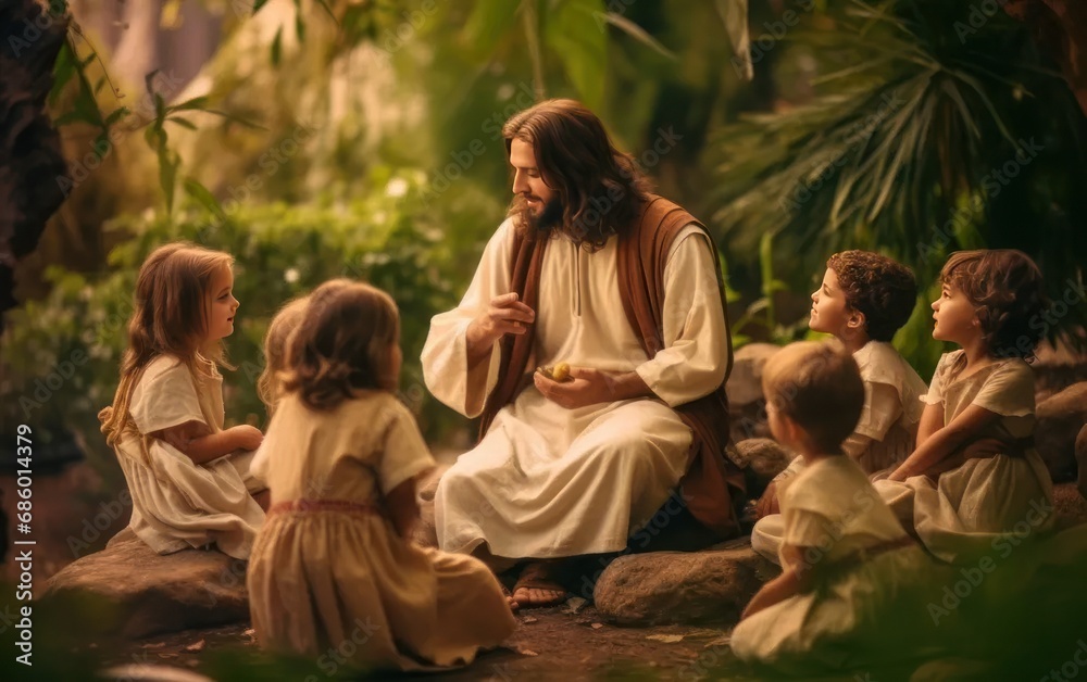 Jesus Christ talking to children, Jesus and children smiling ...