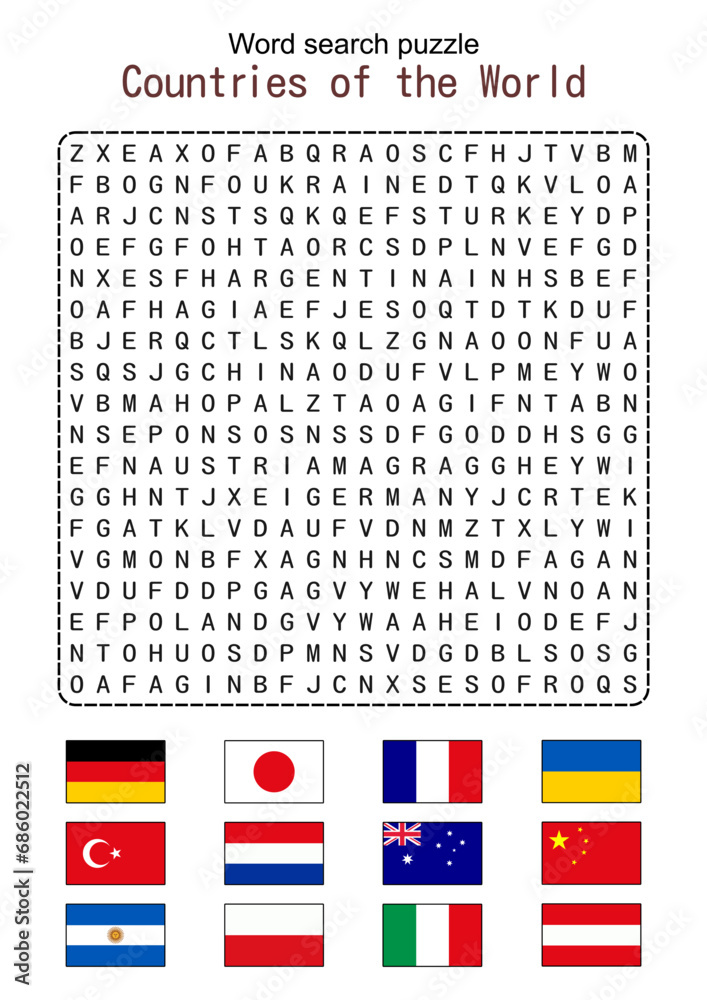 Printable Word Searches . Word search puzzles. Countries of the world ...