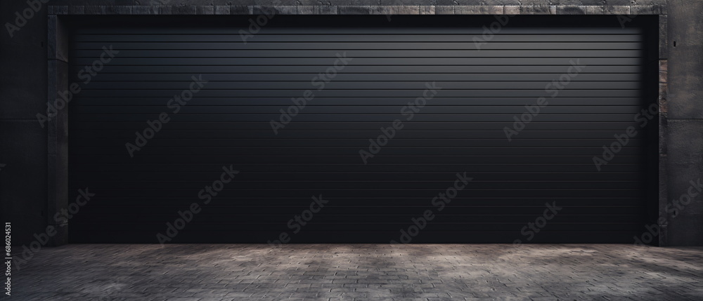 Metal shutter warehouse gate isolated, garage with black tilt-up ...