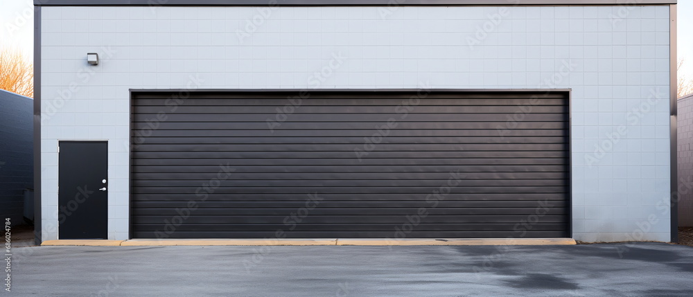 Metal shutter warehouse gate isolated, garage with black tilt-up ...