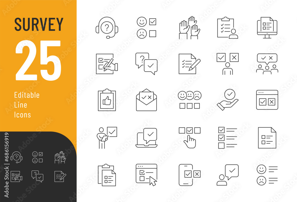 Survey Line Editable Icons set. Vector illustration in thin line modern ...