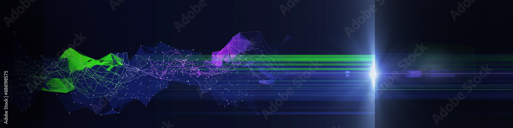 Abstract background color graph from chaotic polygons and blurred lines with shines. Technology ...