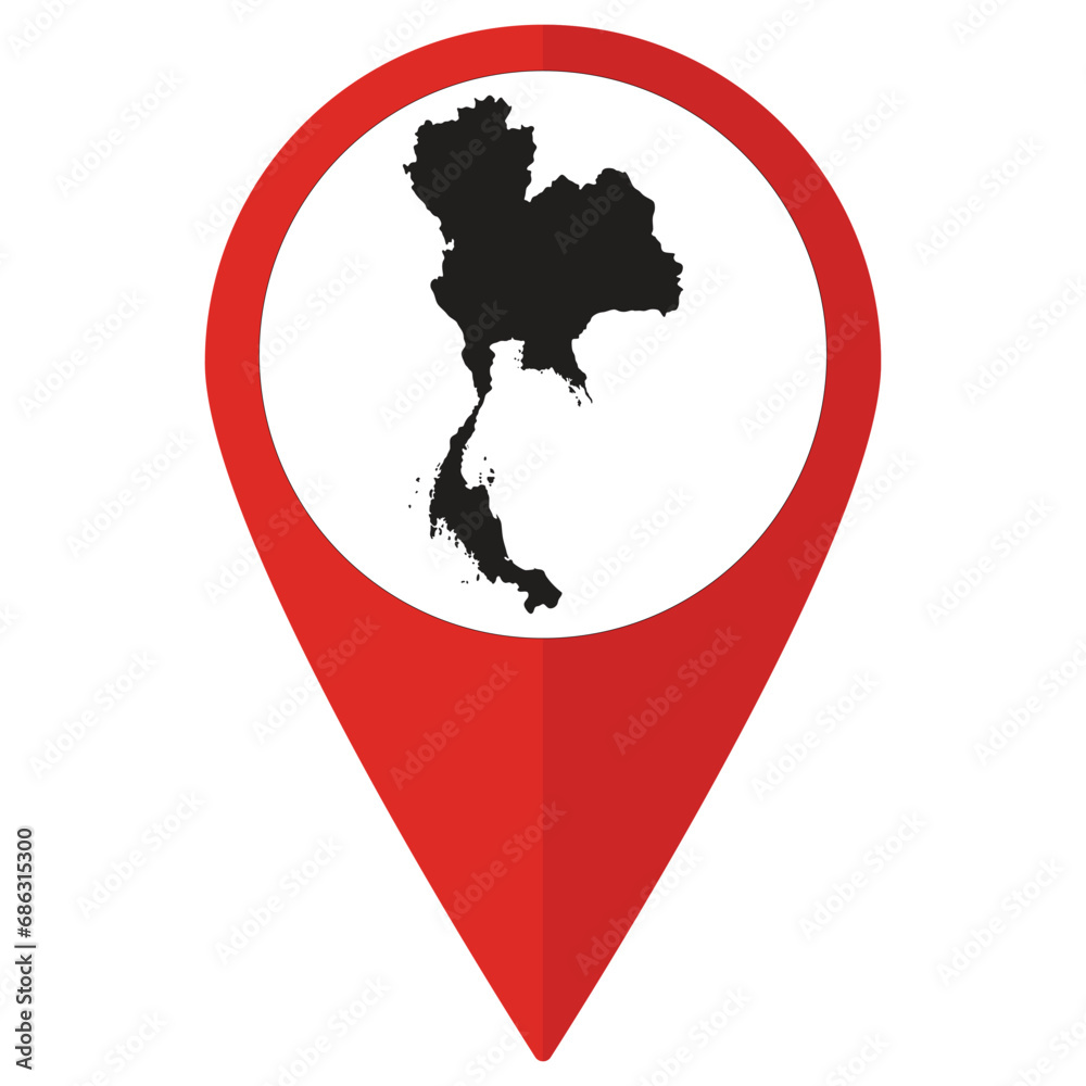 Thailand map on red map pinpoint icon isolated Map of Thailand Stock ...