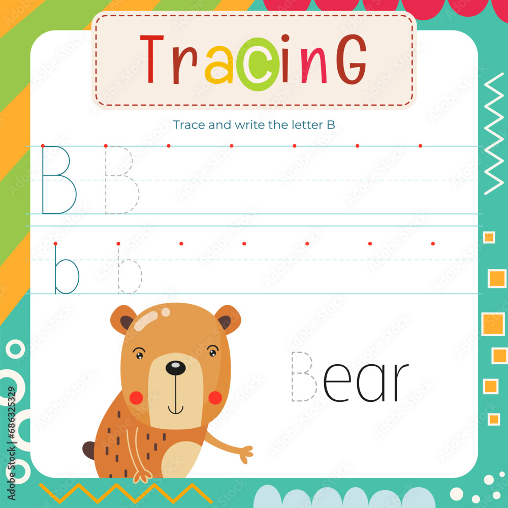 Letter Tracing Flash Card. Writing Letter B uppercase and lowercase ...