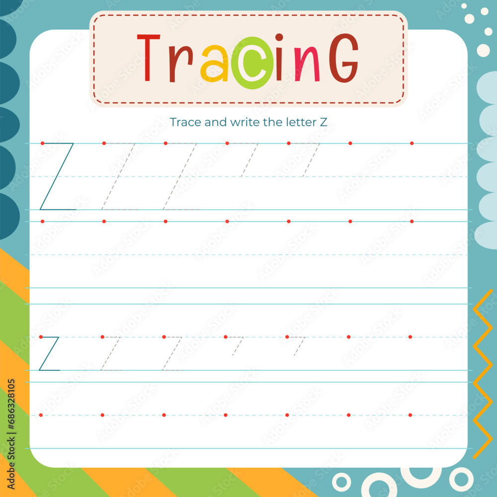 Handwriting practice letter Z uppercase and lowercase. Tracing and ...