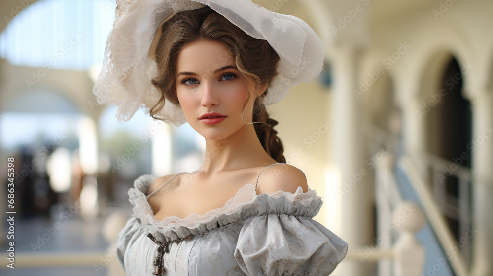 Model posing in historically accurate clothing from Victorian era ...