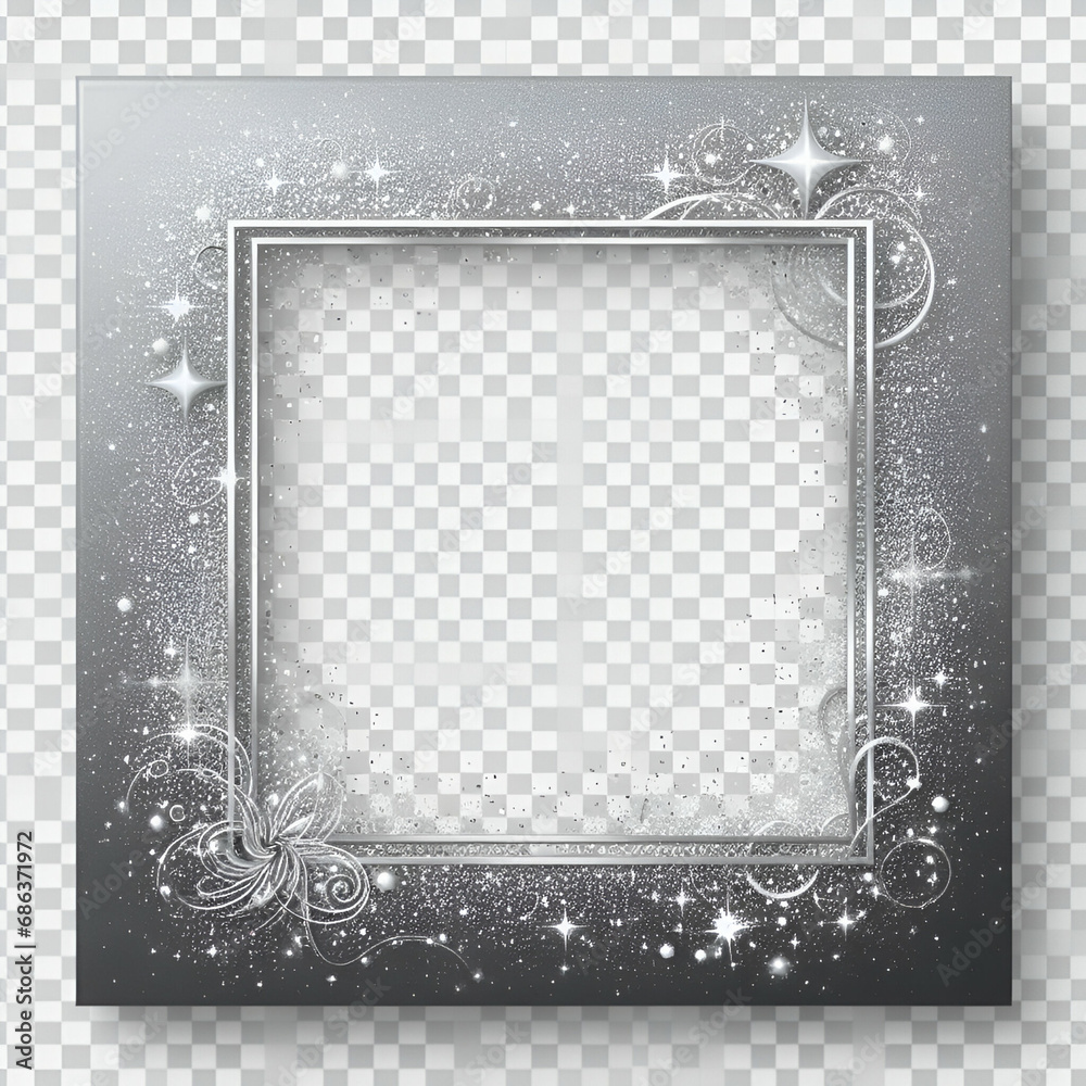ภาพประกอบ Stock silver glitter square frame isolated on transparent ...