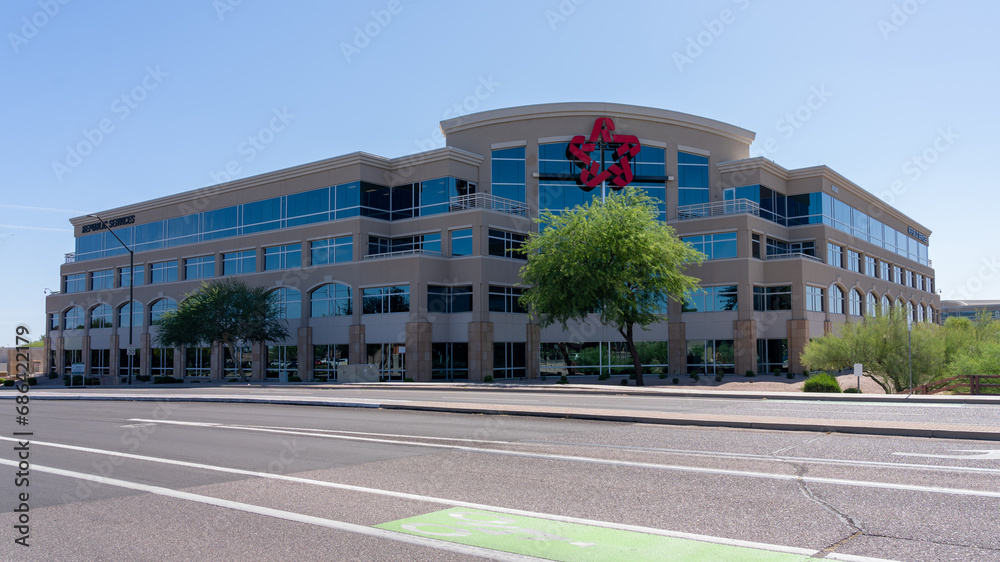 Republic Services logo on the building at its headquarters in Phoenix ...