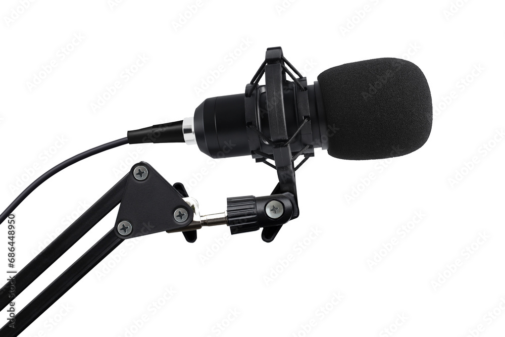Professional studio microphone with windscreen filter on transparent ...