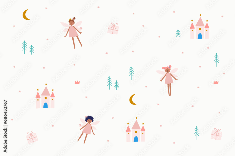Cute Cartoon Magical Fairy in Magical World. Awesome print for kids ...