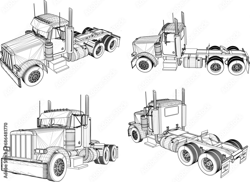 Vector sketch illustration of container trailer truck car design Stock ...
