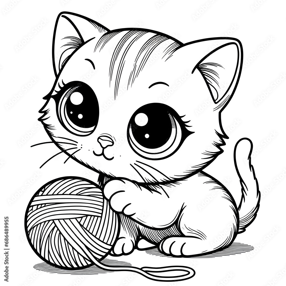 Cute cat coloring page for kid to painting Stock Illustration | Adobe Stock