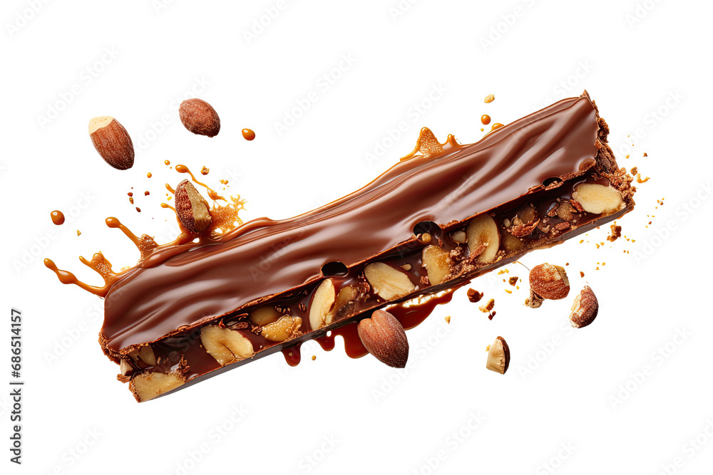 Chocolate bar or stick falling with choc flake in the air isolated on ...