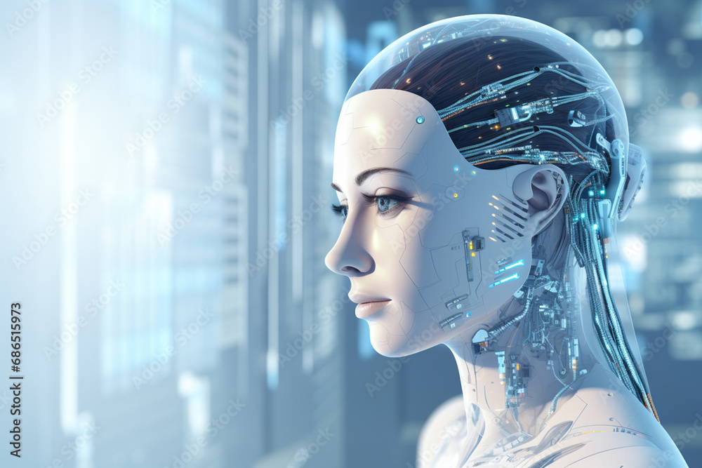 The detailed side view of a hyper realistic humanoid female robotic ... The detailed side view of a hyper realistic humanoid female robotic ...