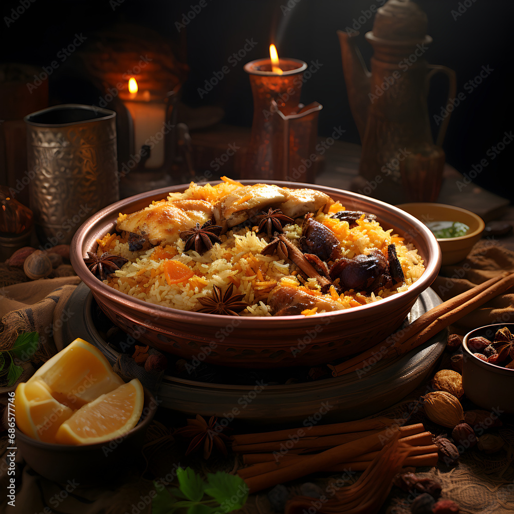 Chicken Biryani_Indian Biriyan. aita Pilaf Basmati rice dish Indian ...