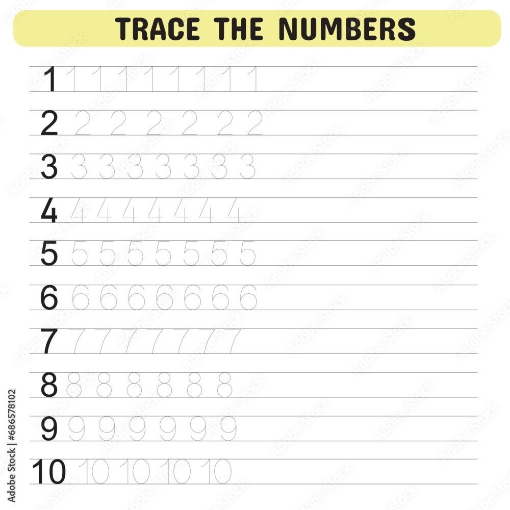 Стоковий вектор Trace the numbers. Tracing number worksheet for ...