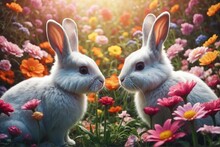 Floral Valentine Rabbits Free Stock Photo - Public Domain Pictures