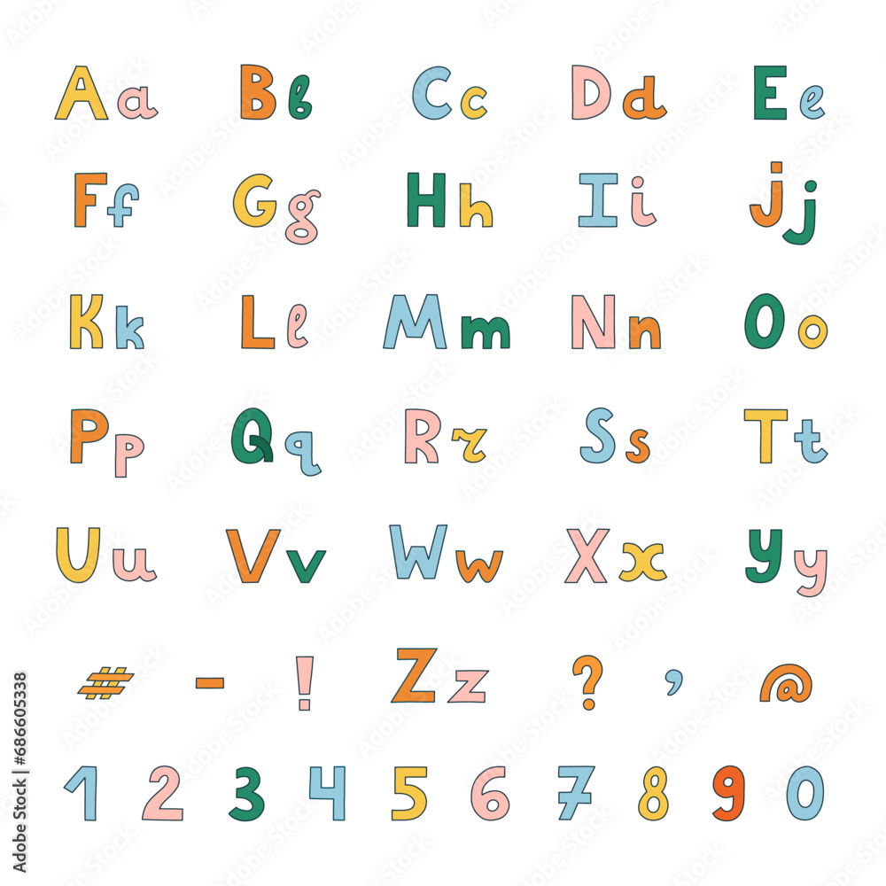 Stock-Vektorgrafik „Big cute bold alphabet with uppercase and lowercase ...