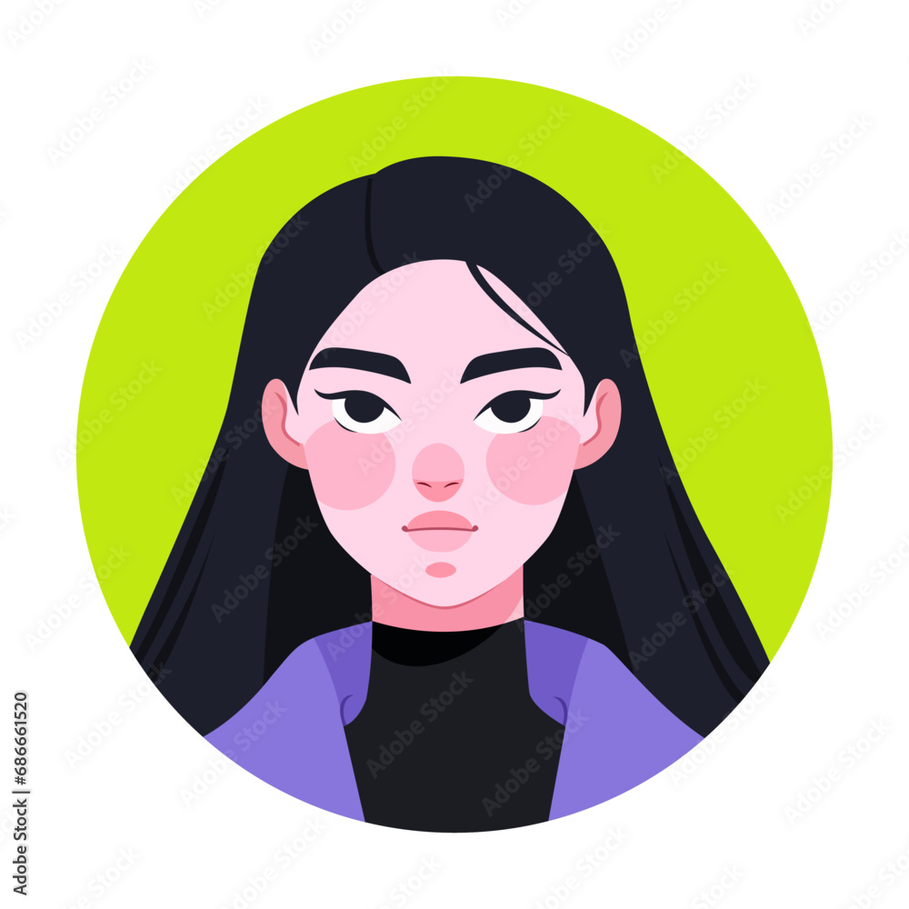 Vector illustration of woman portrait in casual clothes on white ...