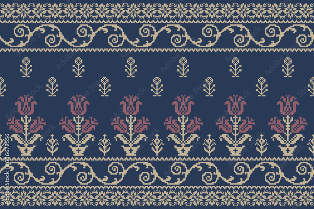 Abstract ethnic pixel border pattern flower. Aztec fabric boho mandalas ...
