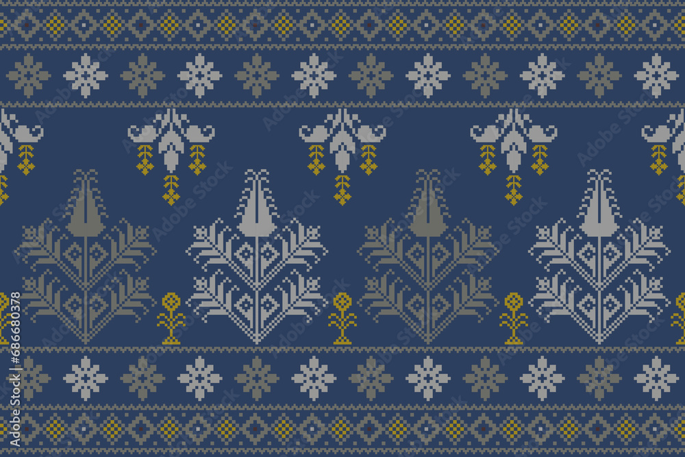 Abstract ethnic pixel border pattern flower. Aztec fabric boho mandalas ...
